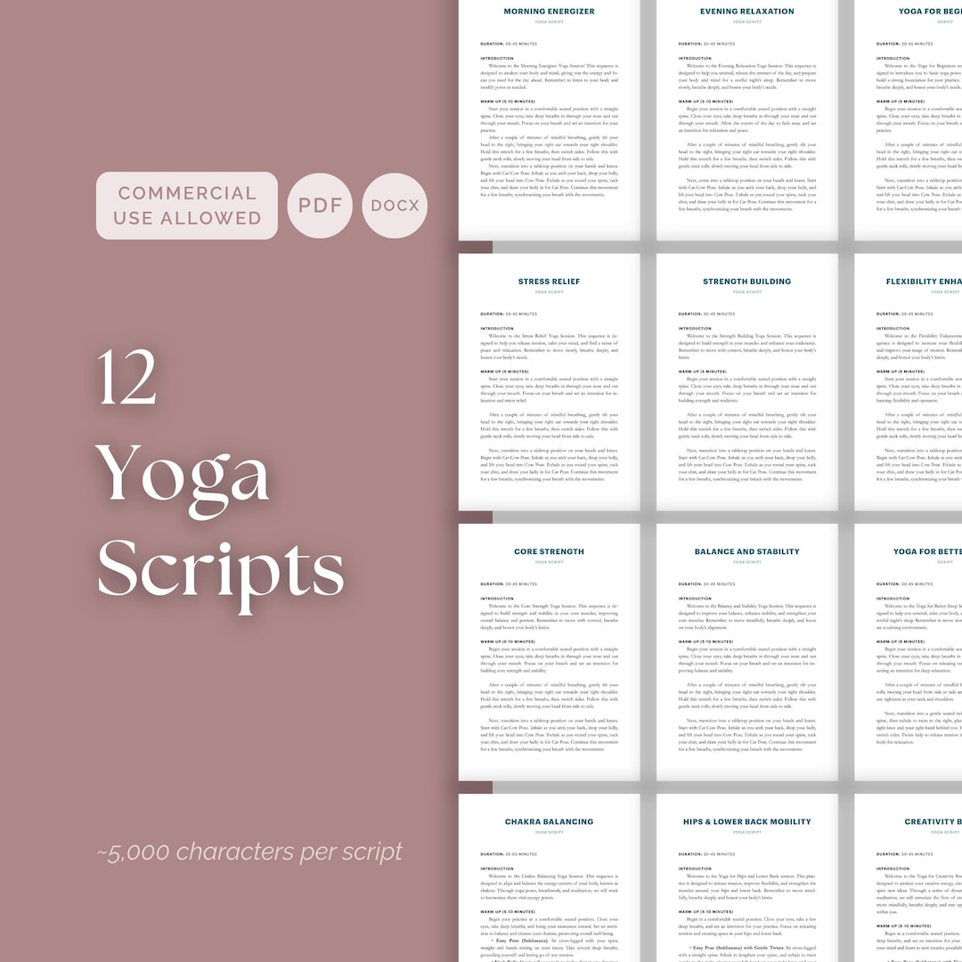 12 Yoga Scripts PLR for Yoga Teachers, Guided Sequences PDF for ...