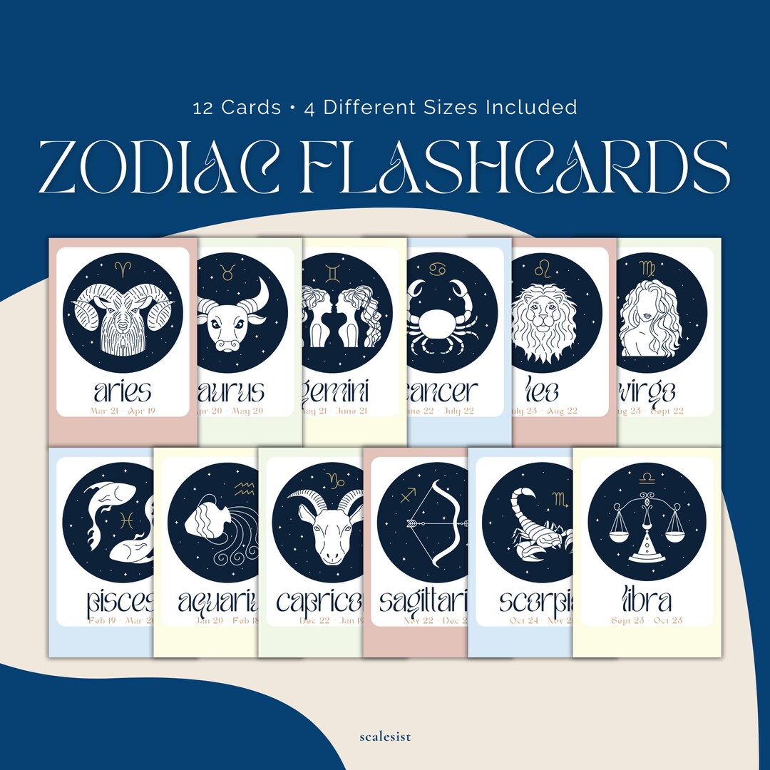 Zodiac Flashcards, 12 Printable Cards About Zodiac Signs and Astrology ...