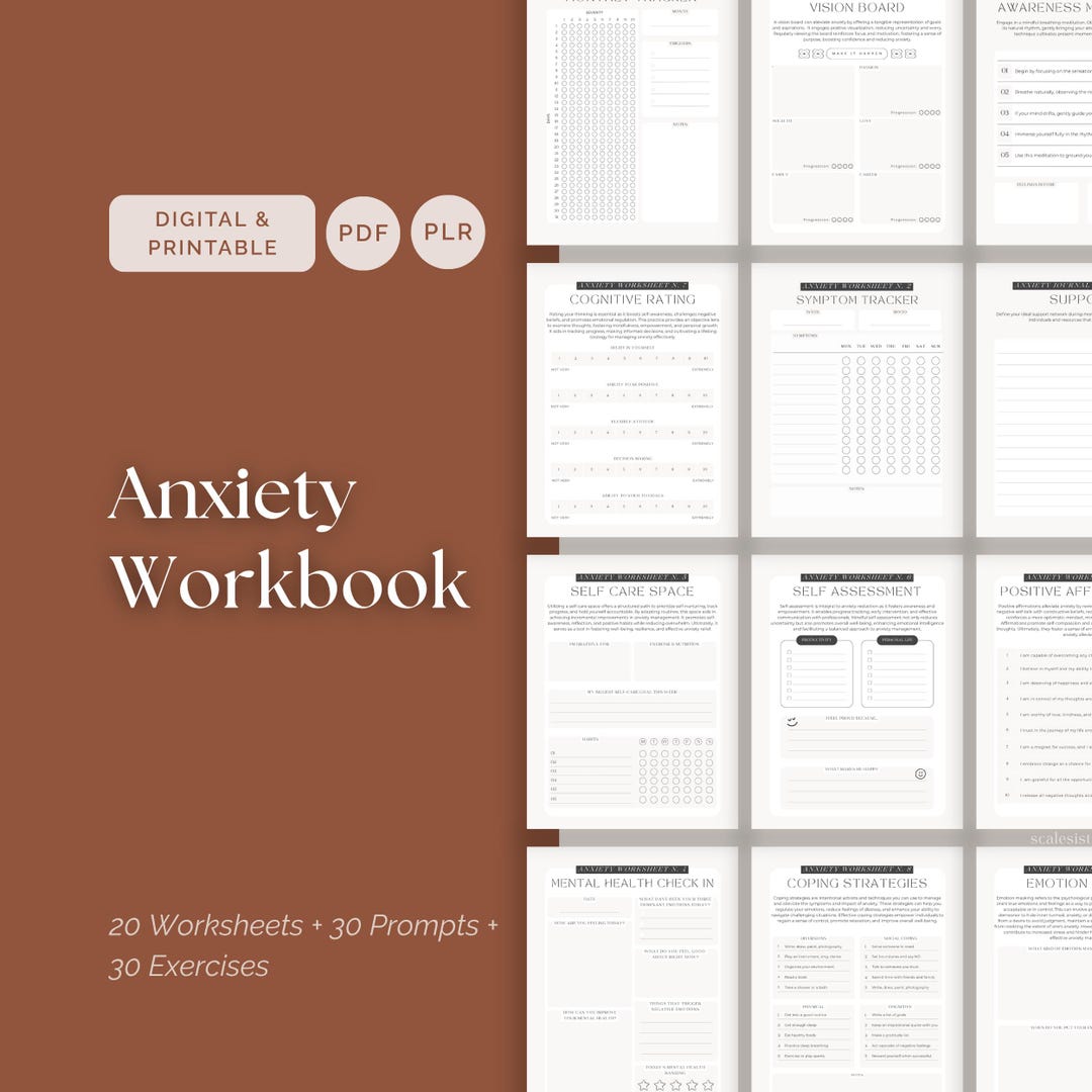 Anxiety Workbook PDF for Therapists and Coaches, 80-page Mindfulness ...