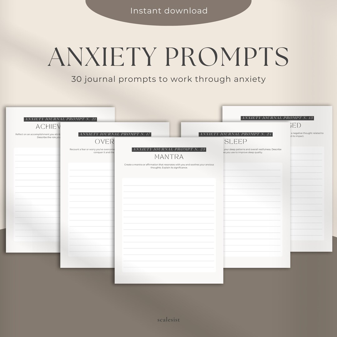Anxiety Journal Prompts Set of 20 Worksheets With Smooth - Etsy