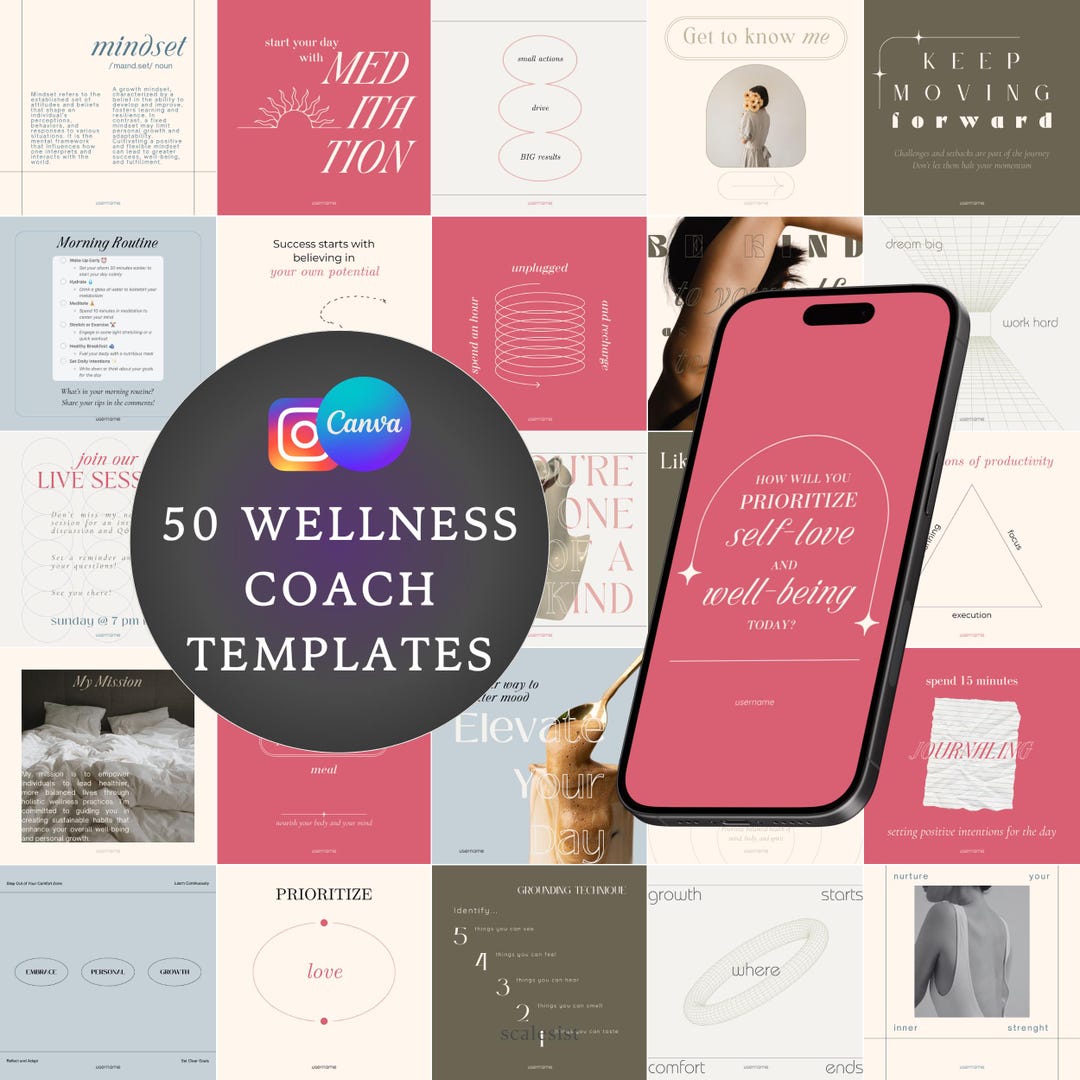 50 Wellness Coach Instagram Templates • Canva Editable Pre-made Posts ...