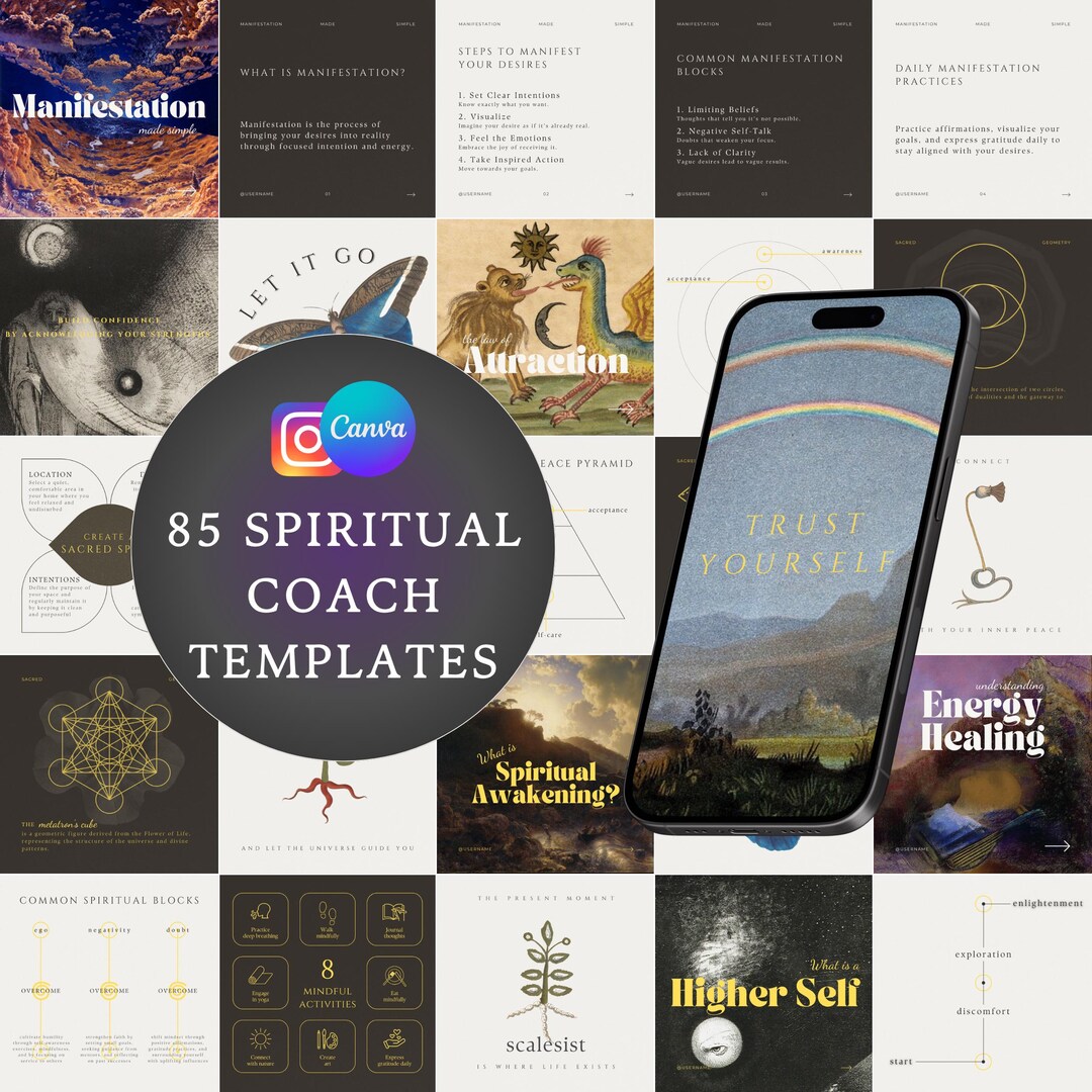 85 Instagram Templates for Spiritual Coaches, Mindful Social Media Post ...