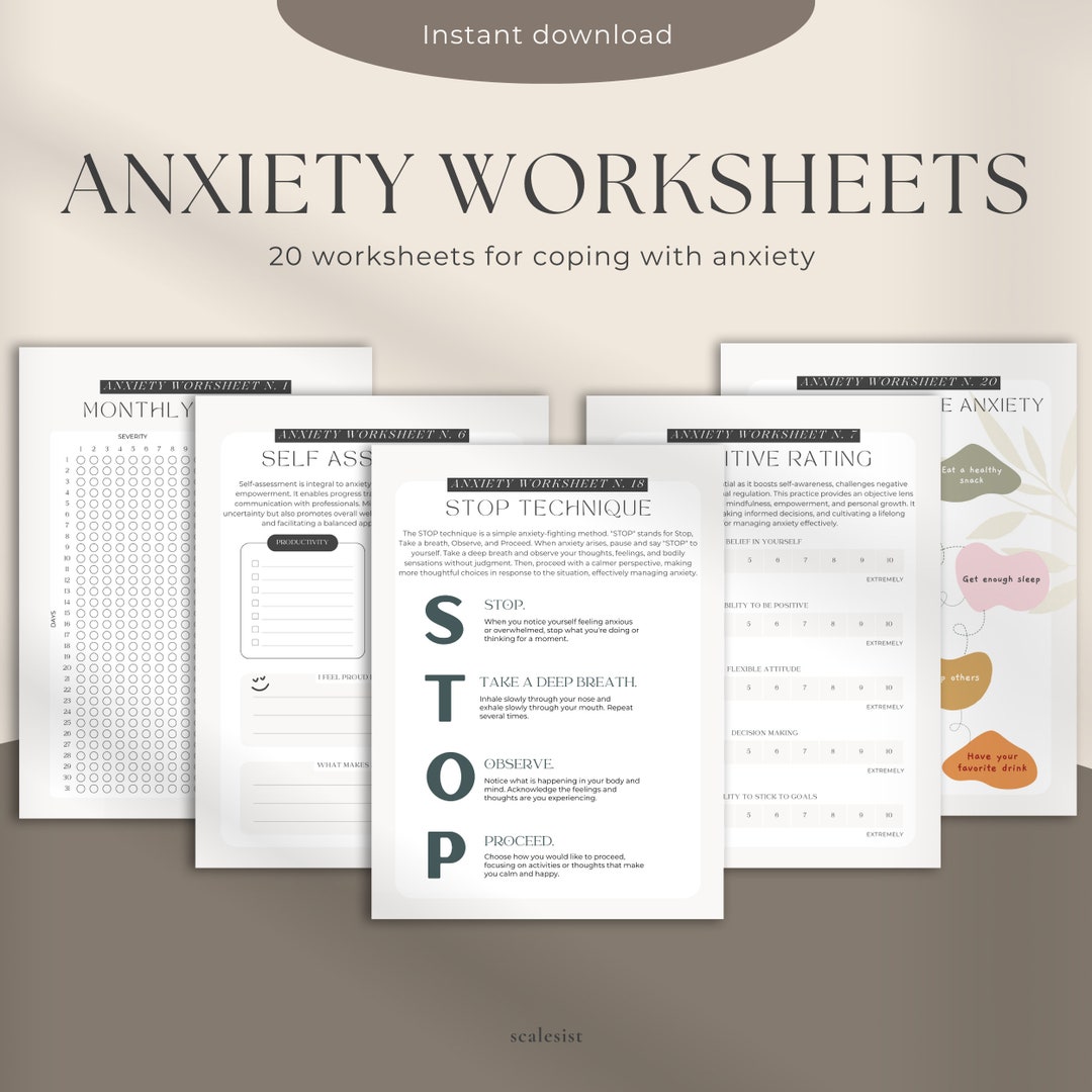 Anxiety Worksheets Printable Set of 20 Therapy Worksheets - Etsy