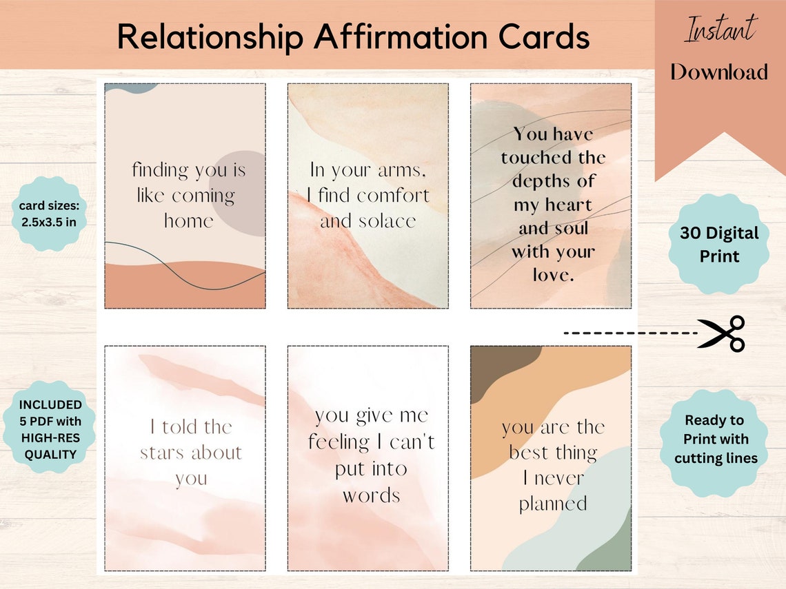 Relationship Affirmation Cards Printable for Couples,inspirational Love ...