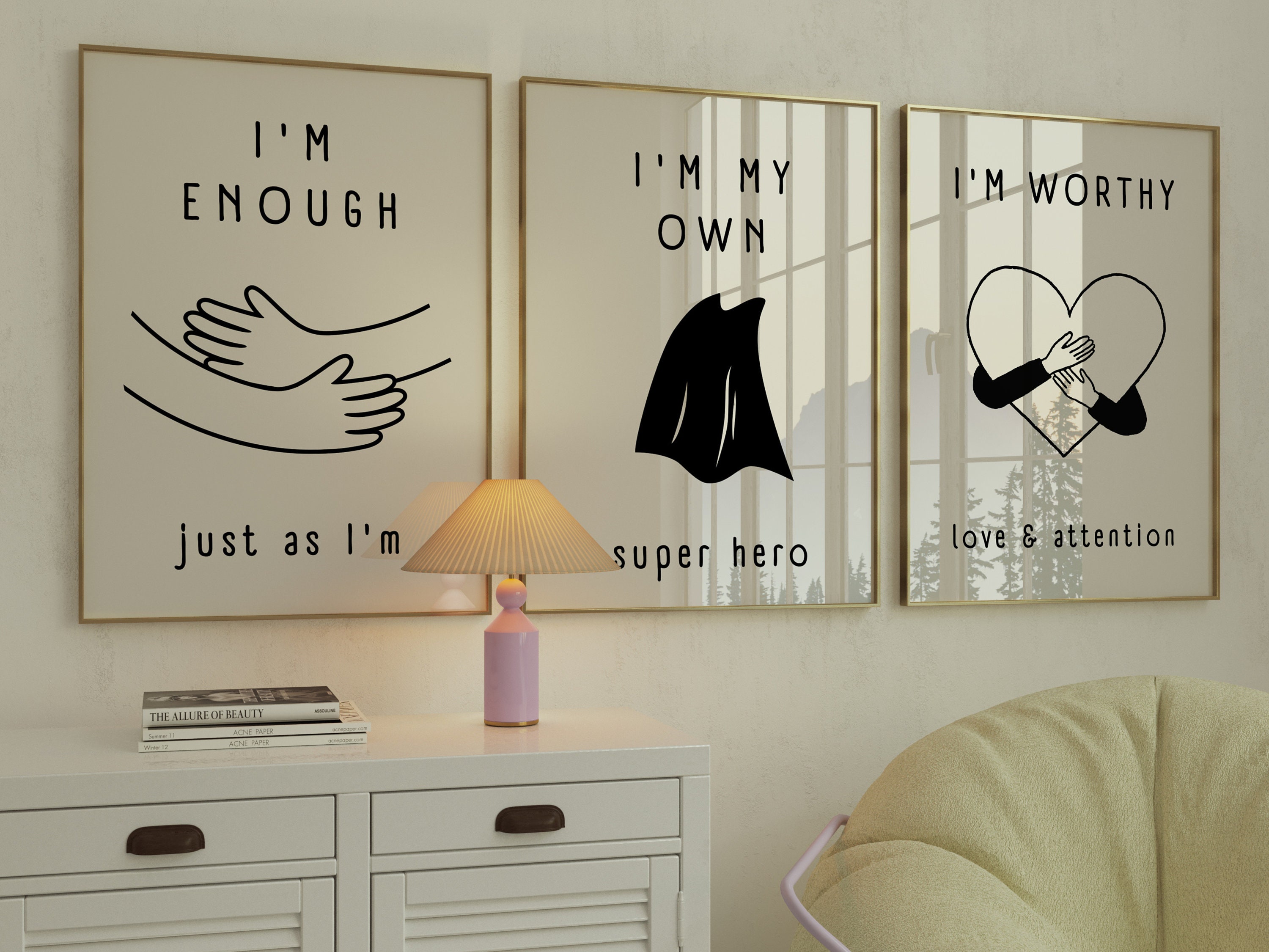 DAILY AFFIRMATIONS Poster Set 3 Piece Wall Art, I Am Enough Poster ...