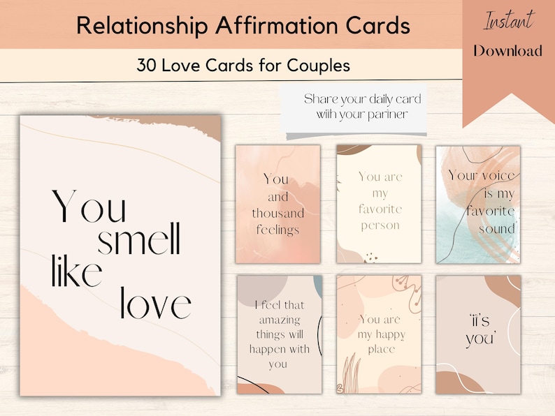Relationship Affirmation Cards Printable for Couples,inspirational Love Affirmation Flashcards ...