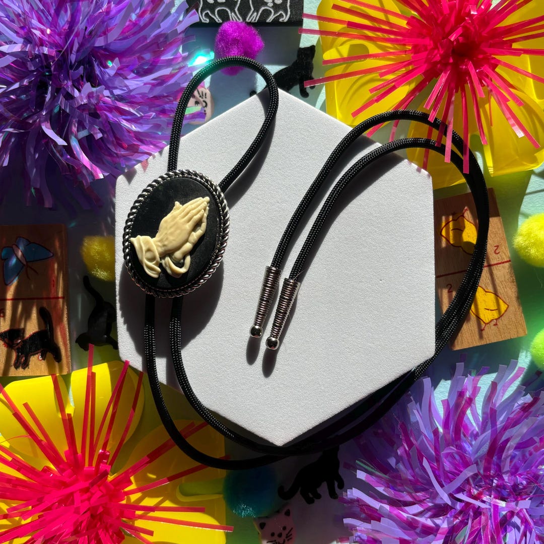 Prayer Hands Bolo Tie / Black and Cream Cameo / Handmade Bolo ...
