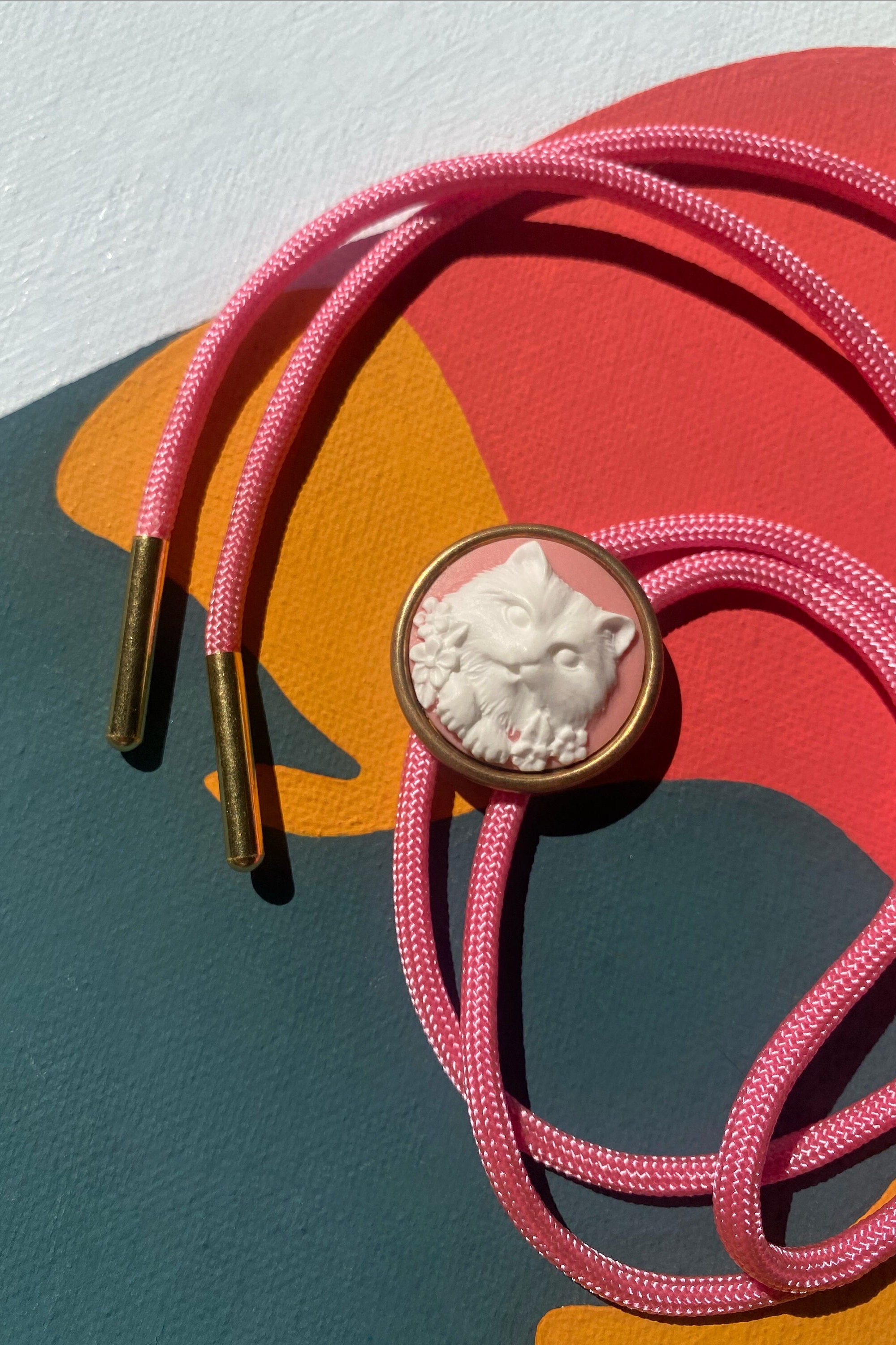 Charming Cat Bolo Tie / Pink Cat Cameo / Handmade Necklace Bolo Tie ...