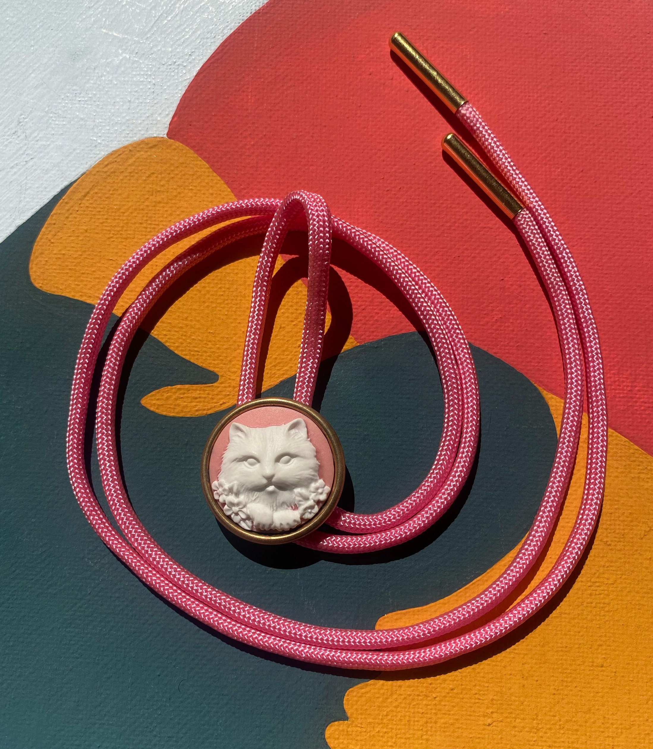 Charming Cat Bolo Tie / Pink Cat Cameo / Handmade Necklace Bolo Tie ...