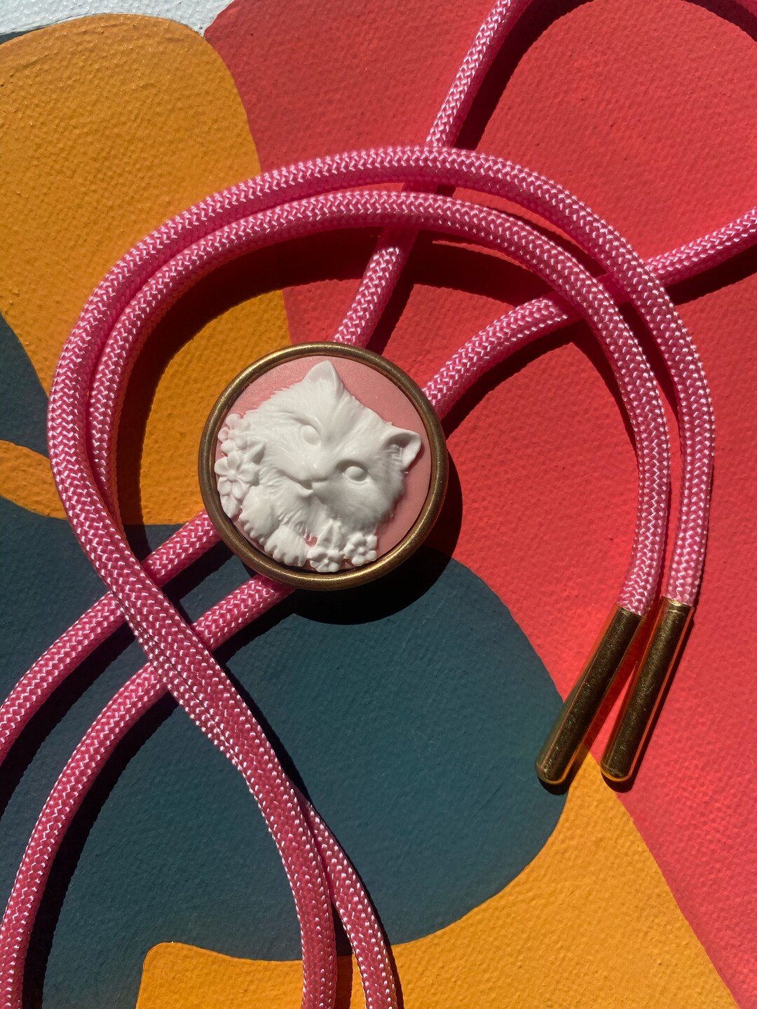 Charming Cat Bolo Tie / Pink Cat Cameo / Handmade Necklace Bolo Tie ...
