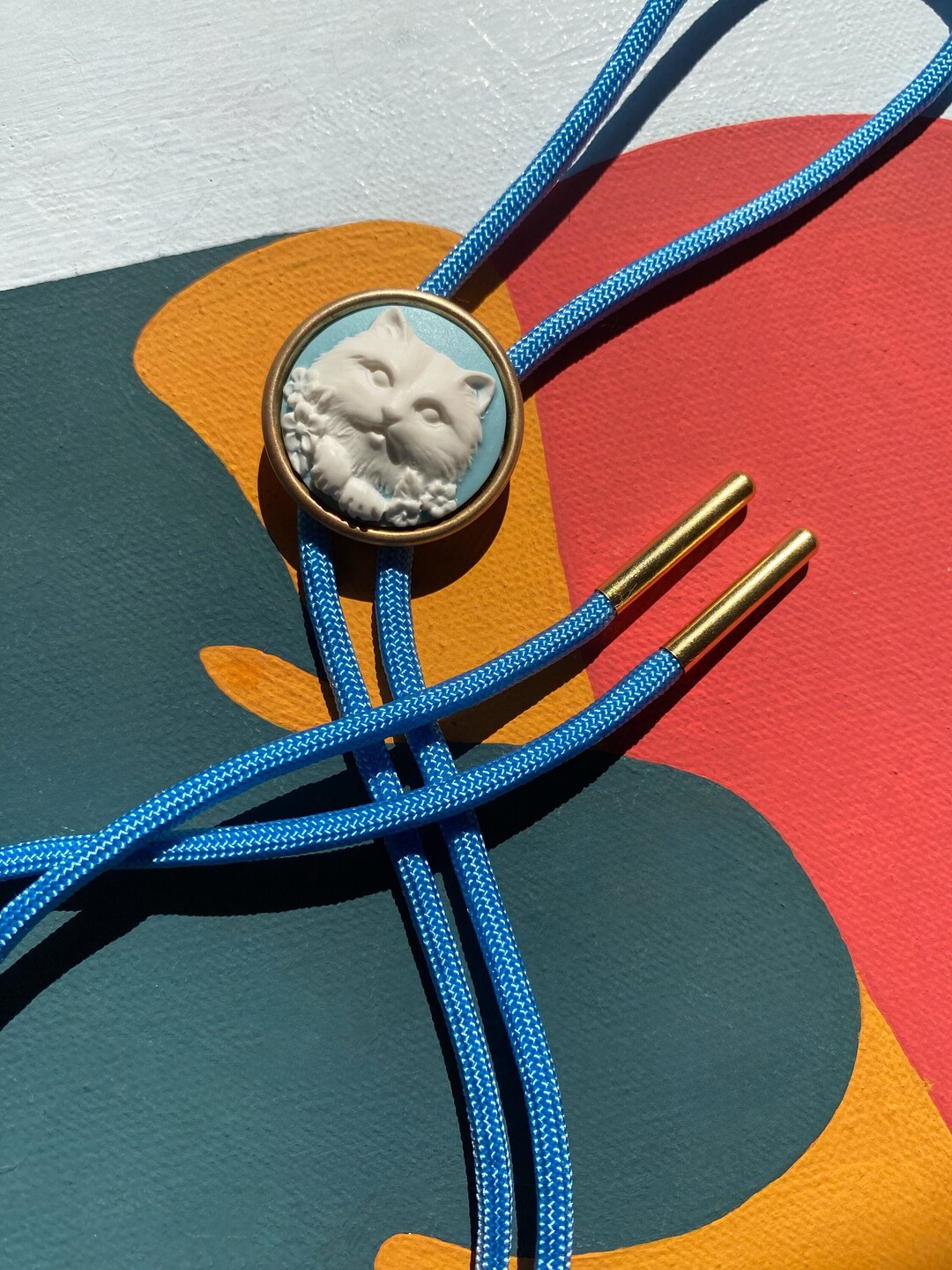 Charming Cat Bolo Tie / Blue Cat Cameo / Handmade Necklace Bolo Tie ...