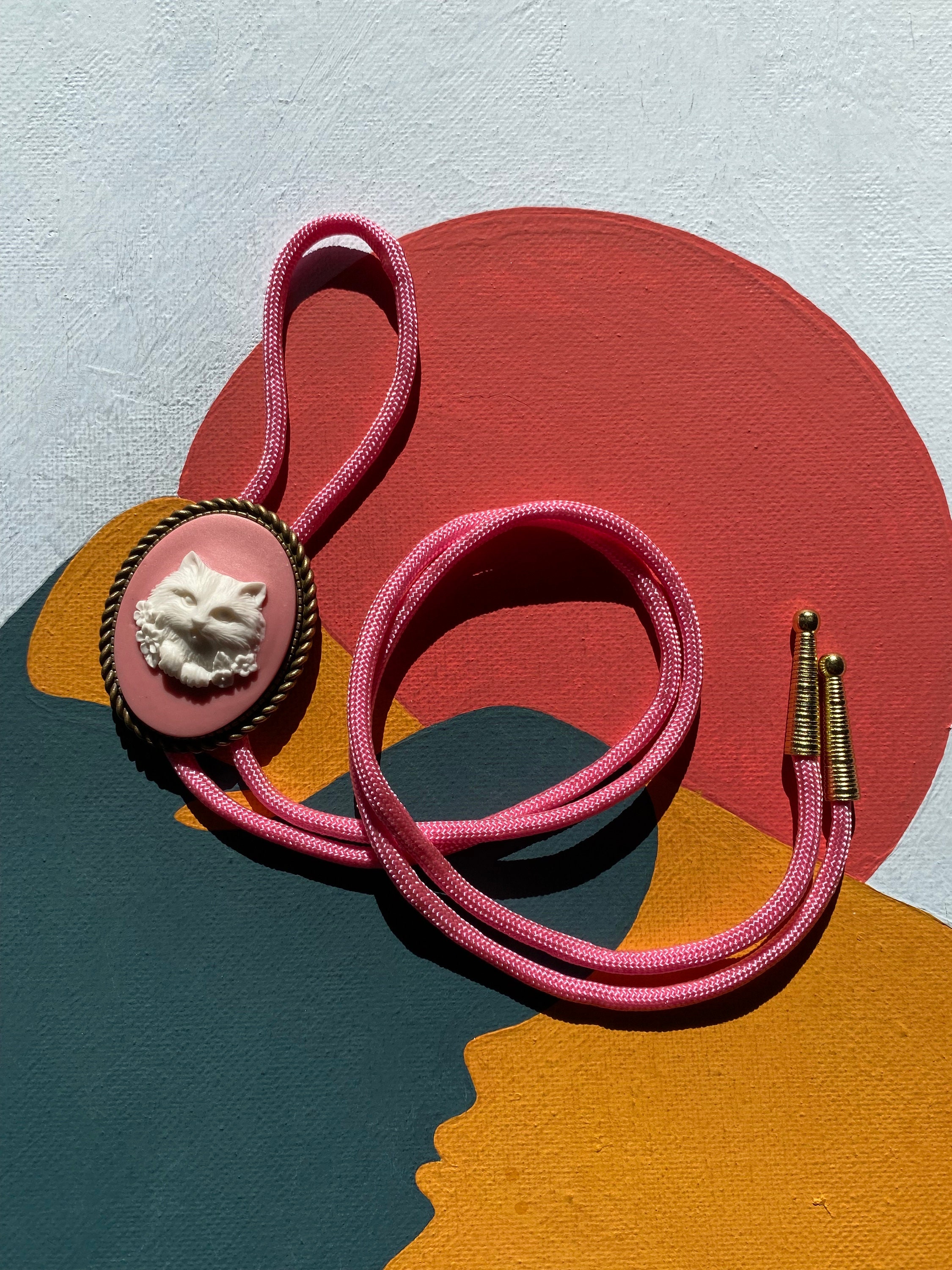 Charming Cat Bolo Tie / Large Pink Cat Cameo / Handmade Necklace Bolo ...