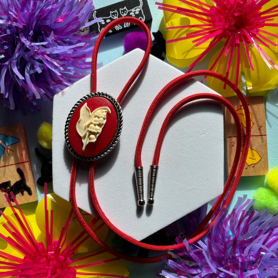 Red Flower Cameo Bolo Tie, Wedding Cowboy Bolo, Western Necktie, Cute ...