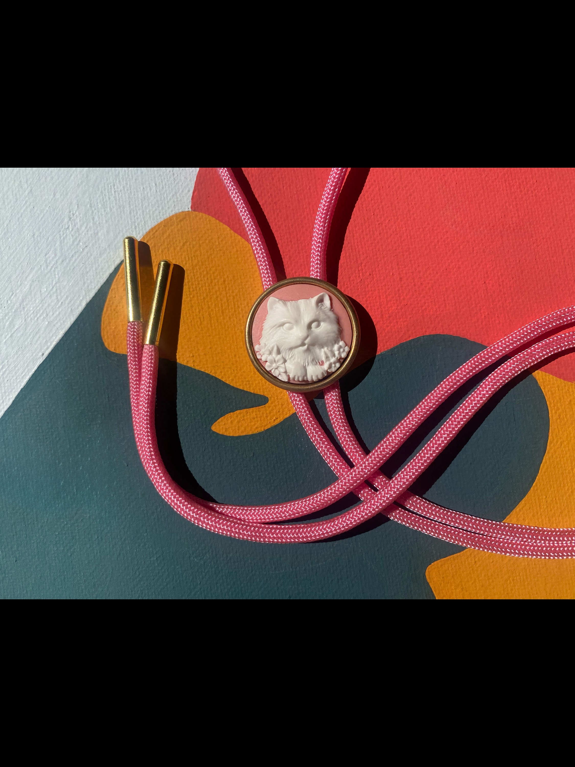 Charming Cat Bolo Tie / Pink Cat Cameo / Handmade Necklace Bolo Tie ...
