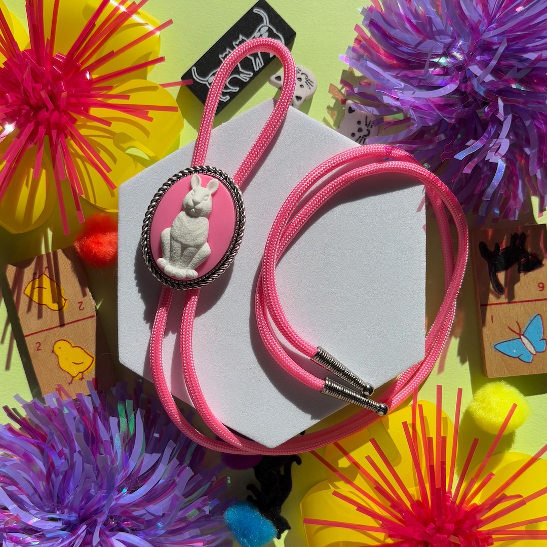 Pink Bunny Rabbit Cameo Bolo Tie, Handmade Cowboy Western Wedding Tie ...