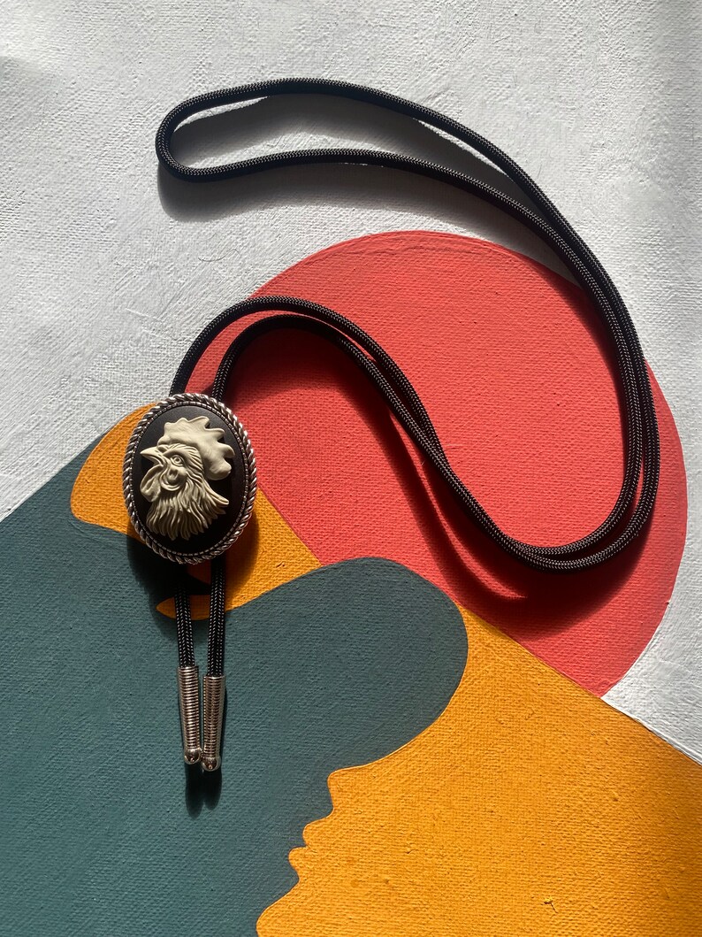 Cluckin Around Rooster Bolo Tie / Black Rooster Cameo / Handmade ...