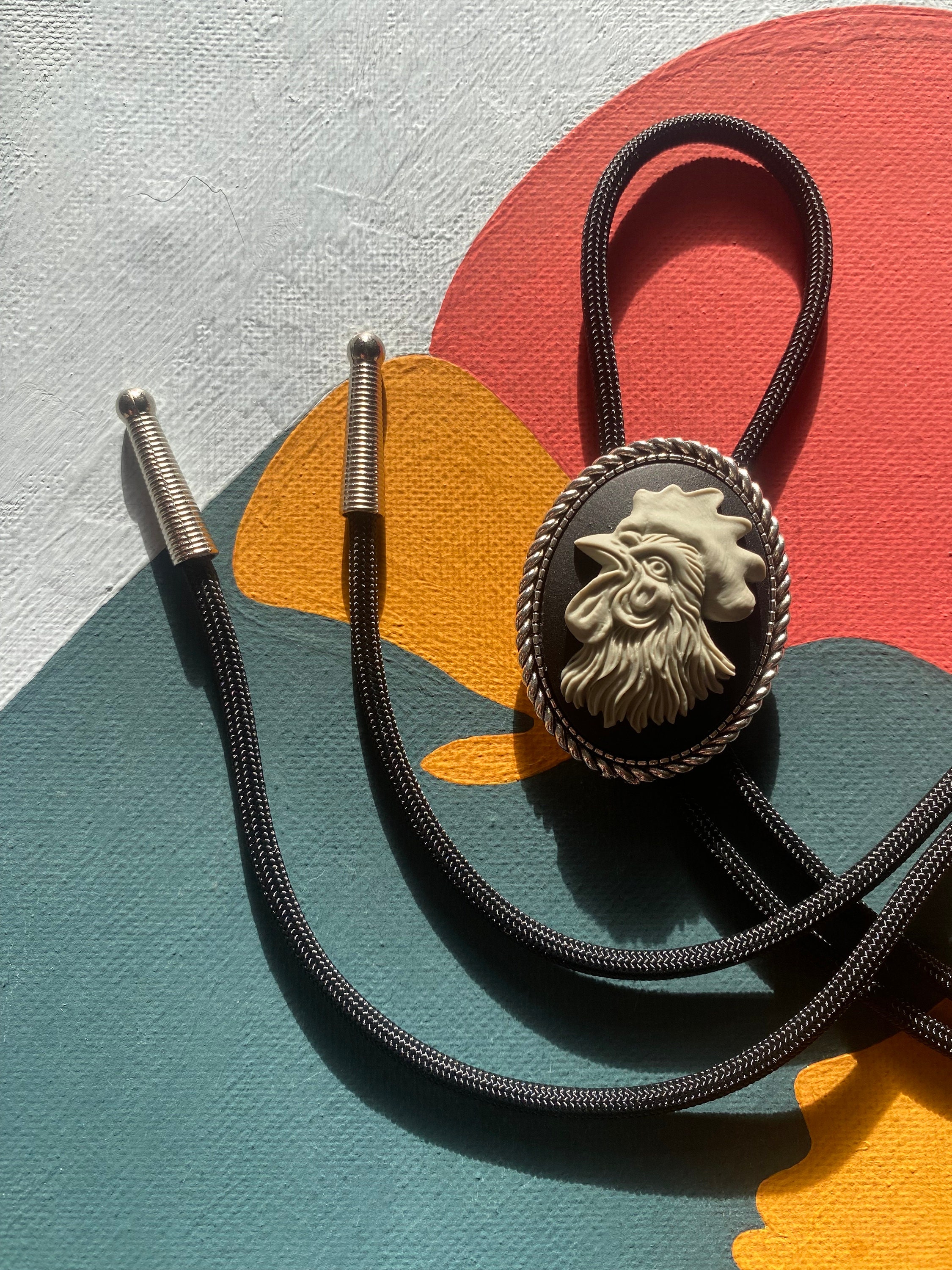 Cluckin Around Rooster Bolo Tie / Black Rooster Cameo / Handmade ...