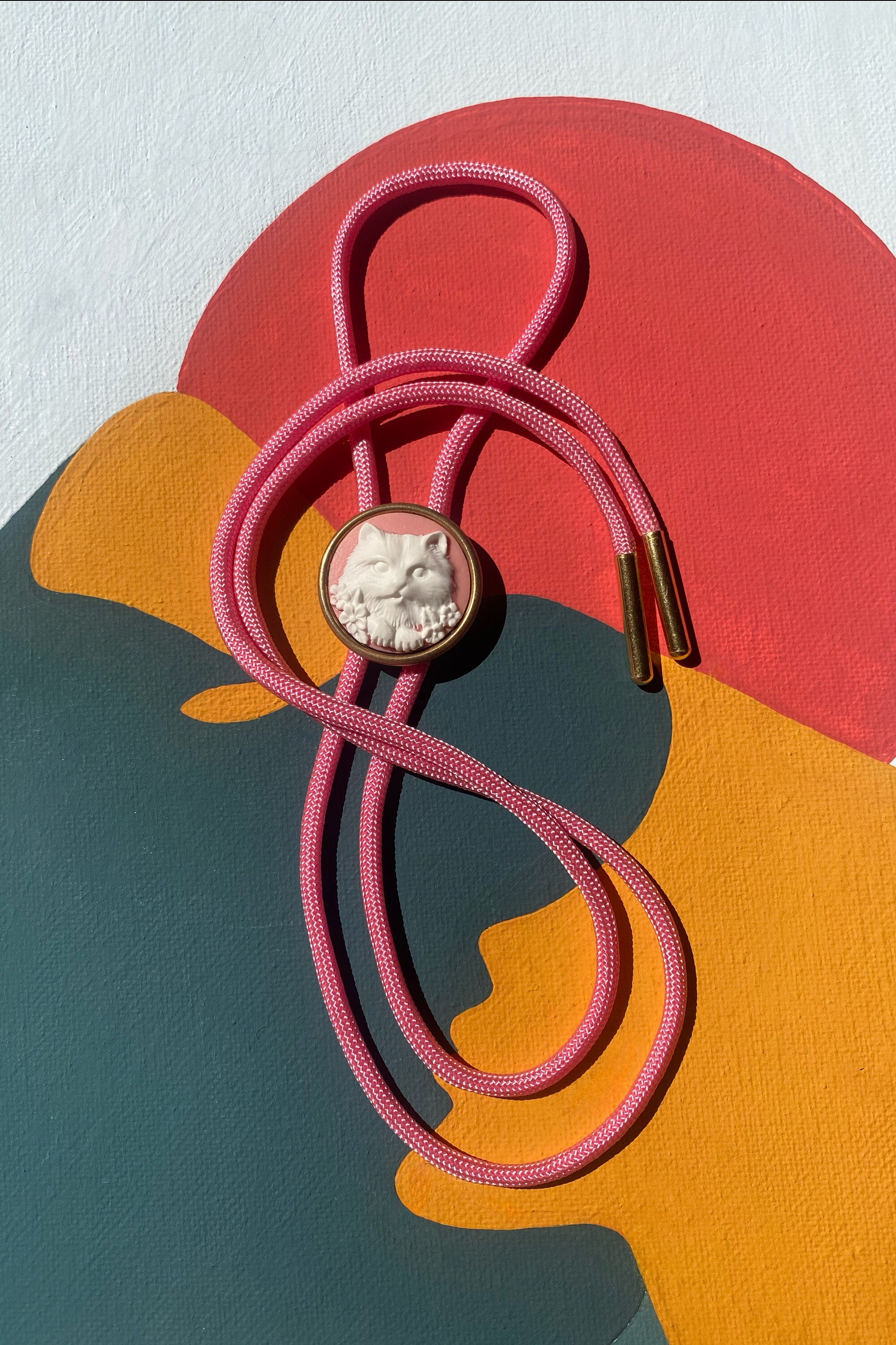 Charming Cat Bolo Tie / Pink Cat Cameo / Handmade Necklace Bolo Tie ...