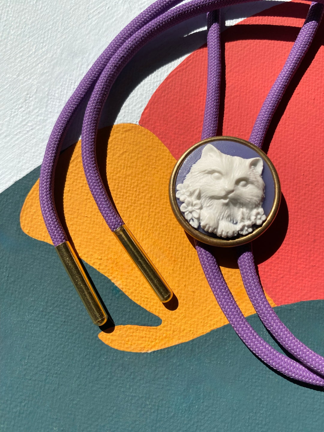 Charming Cat Bolo Tie // Purple Cat Cameo // Handmade Necklace - Etsy
