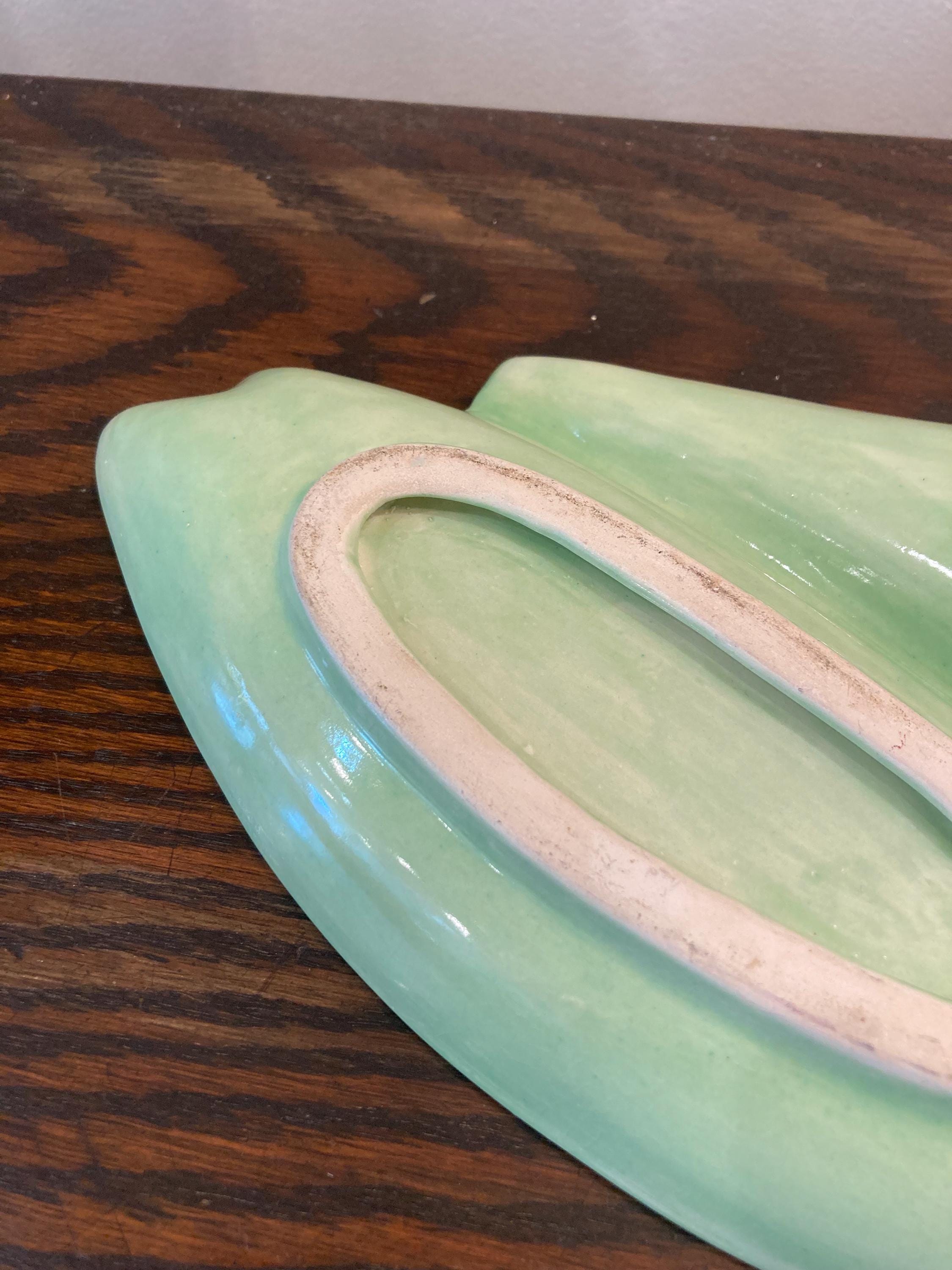 Vintage Ceramic Green Serving Platter - Etsy