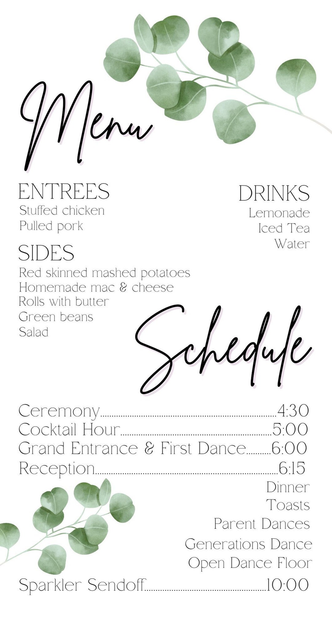 Place Setting Menu/schedule Template - Etsy