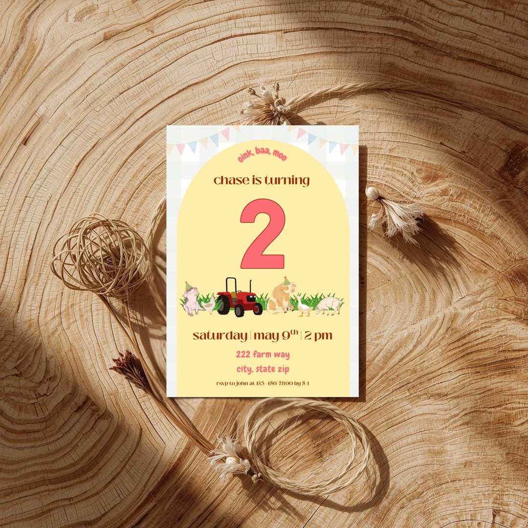 Editable Farm Birthday Invitation Template, Oink Baa Moo 2nd Birthday ...