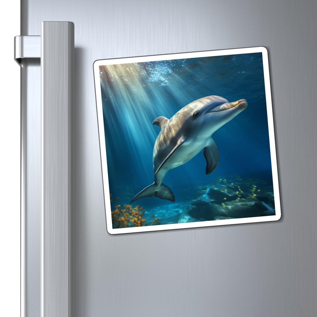 Dolphin Underwater Square Magnets | Wildlife Artwork | Animal Art ...