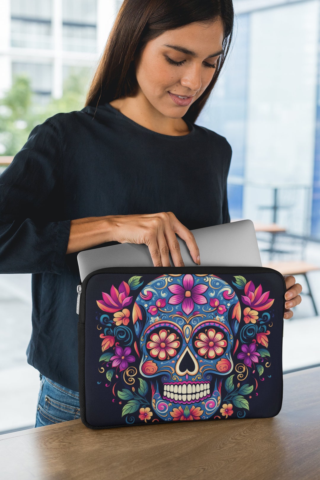Sugar Skull Laptop Sleeve, Unique Laptop Case, Day of the Dead Skull ...