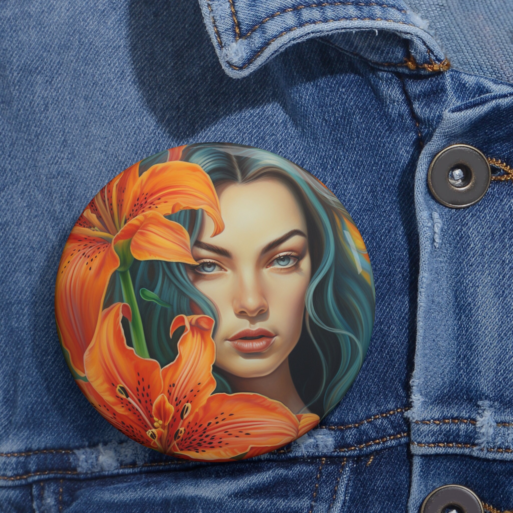 Pin up Comic Book Anime Woman and Tiger Lily Custom Pin Button Anime ...