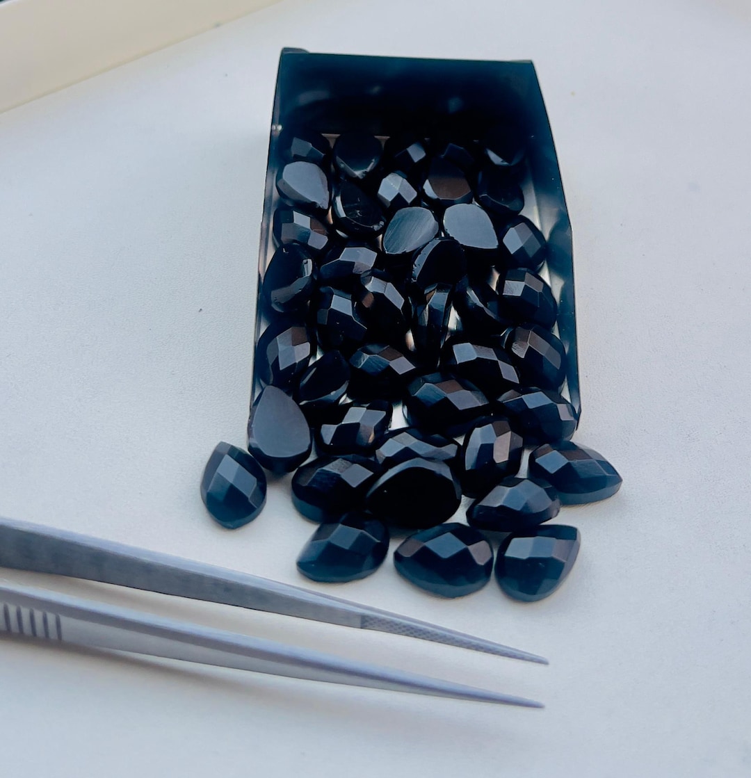 Natural Black Onyx Pear Gemstone – One Side Cut, Jewelry Making (3x5 ...