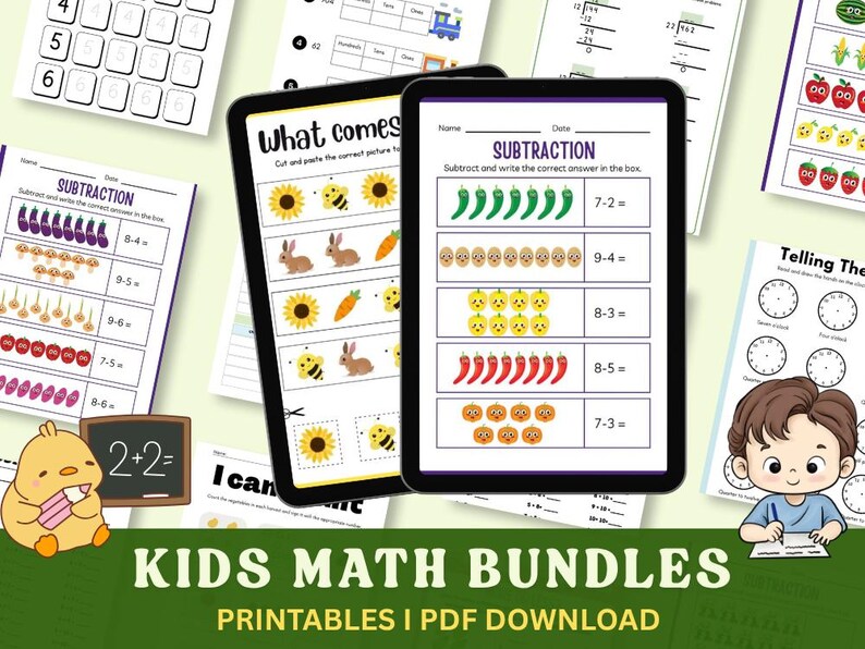 Kids Math Worksheets Bundle, Addition Subtraction, Trace Numbers ...