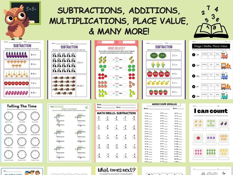 Kids Math Worksheets Bundle, Addition Subtraction, Trace Numbers ...