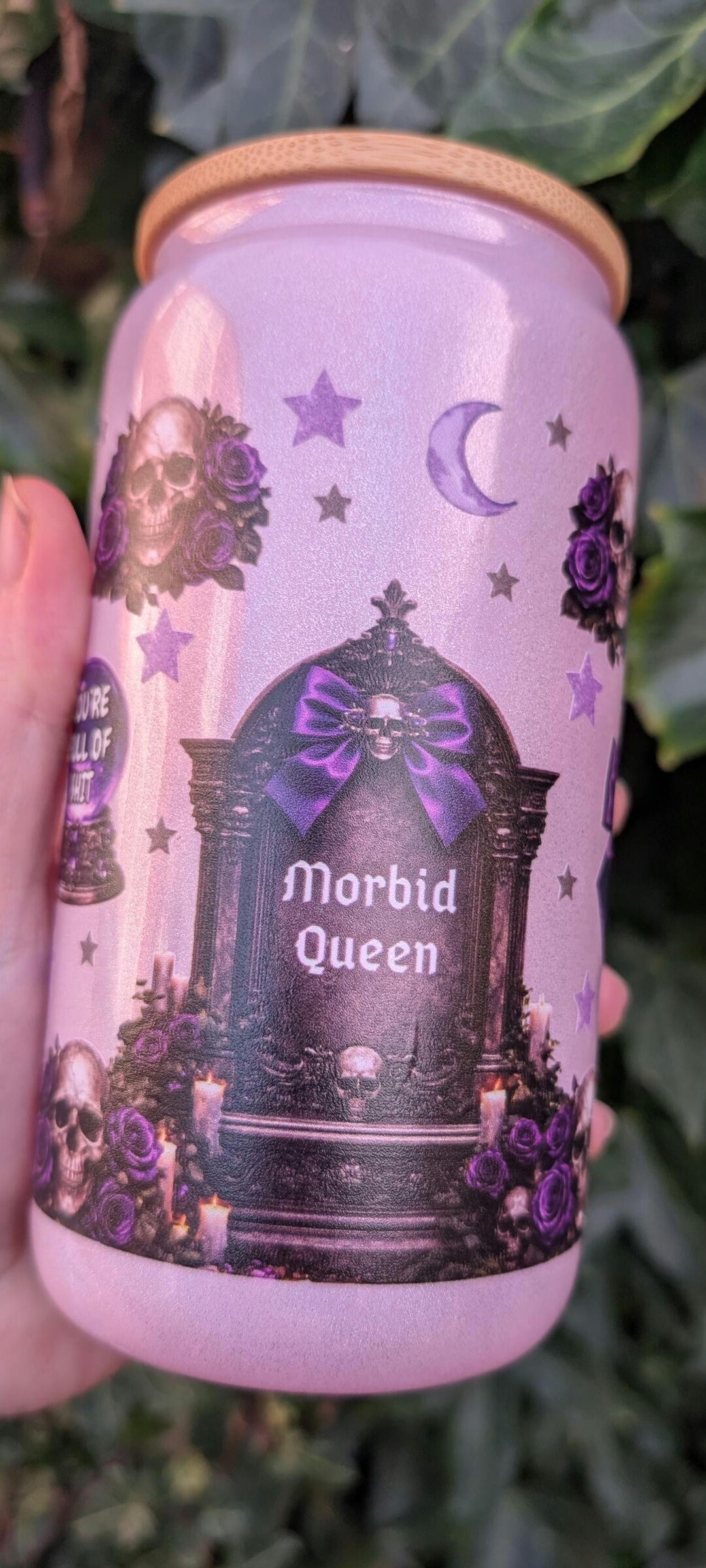 Morbid Queen 16oz Bamboo Glass Cup With Bamboo Lid and Straw | Eco ...