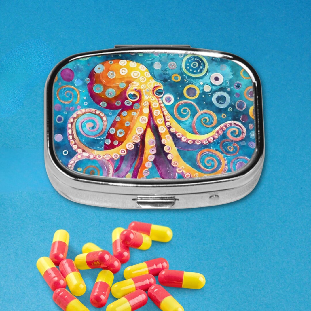 Octopus Pill Box: Small Rectangular Shape With 2 Compartments - Etsy