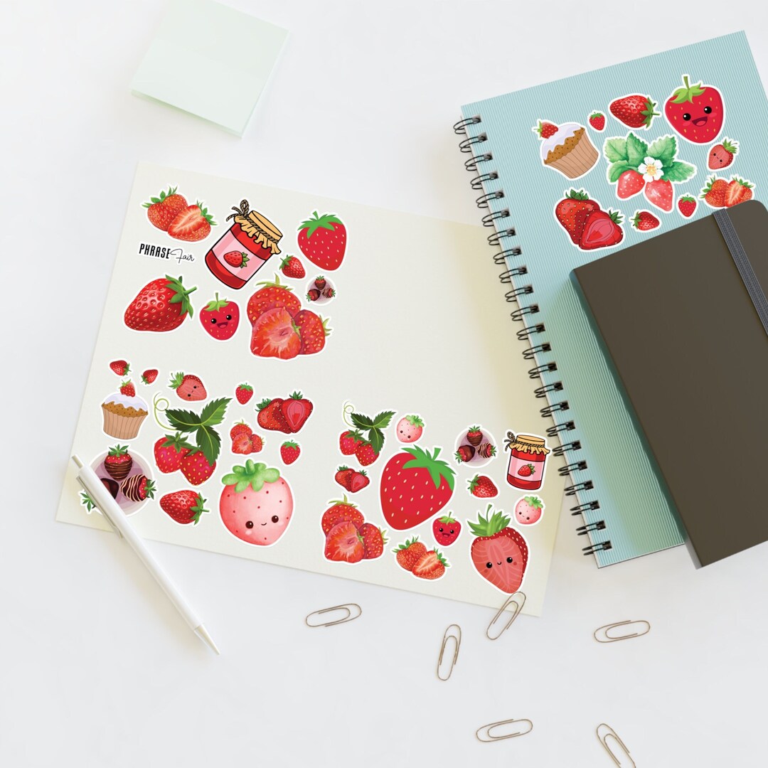 Strawberries Sticker Sheets - Cute Strawberry Stickers - 2 Sheet Sizes ...