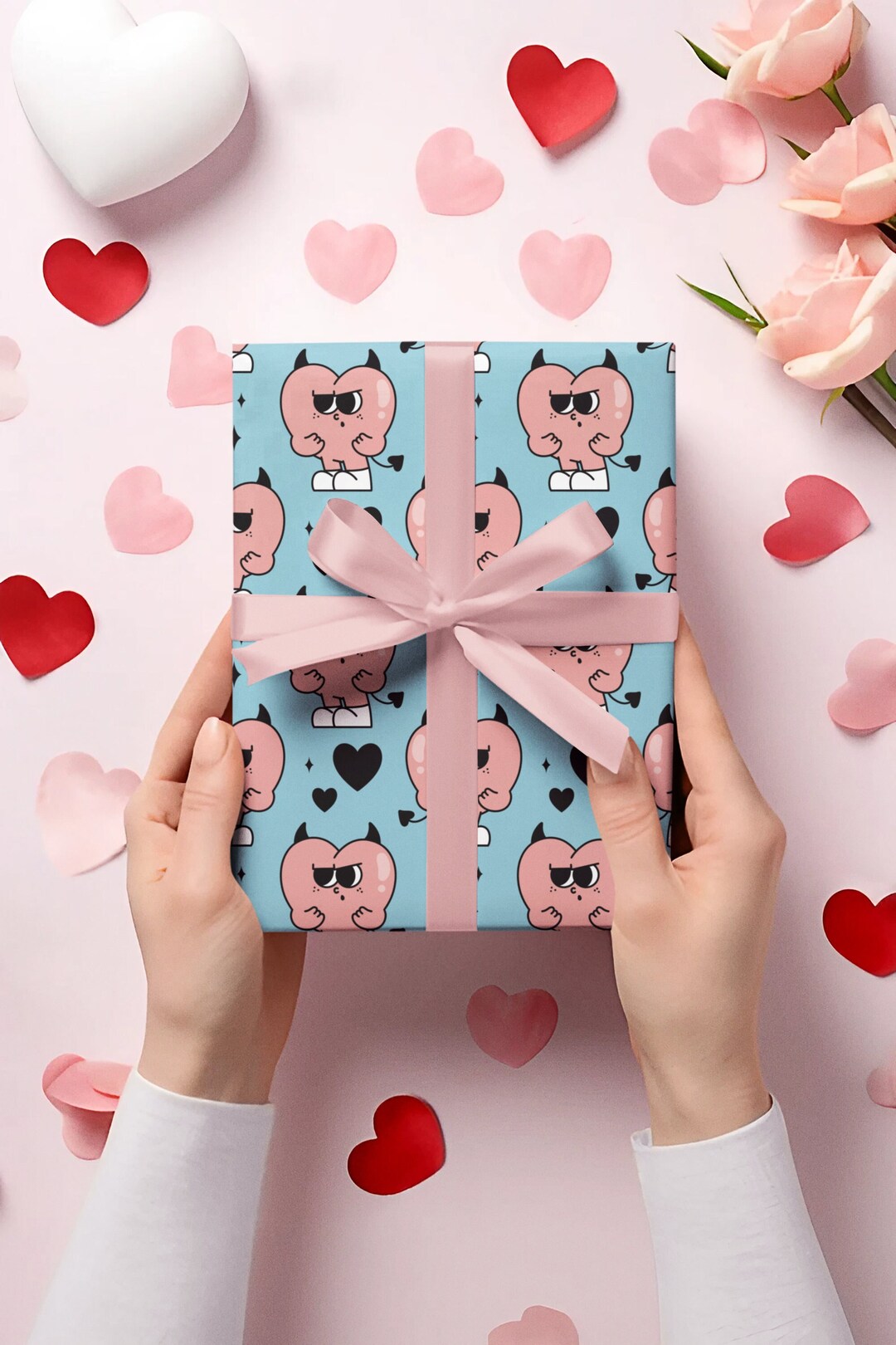 Retro Devil Heart Character - Wrapping Paper - Valentine's Day Gift ...