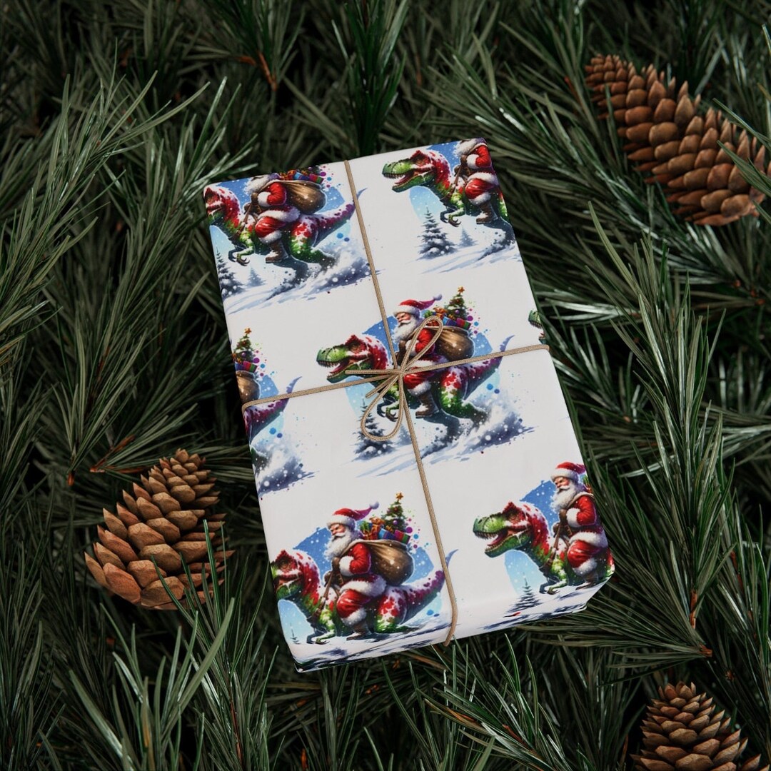 Santa on a Dinosaur Wrapping Papers - T-rex Christmas Gift Wrap - Etsy