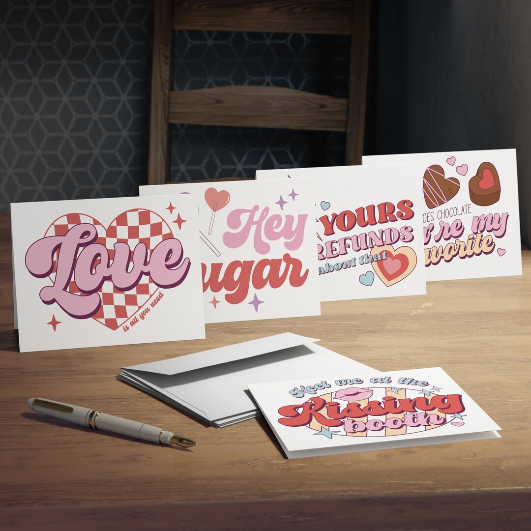 Retro Valentine's Day Multi-design Greeting Cards (5-pack) - Envelopes ...