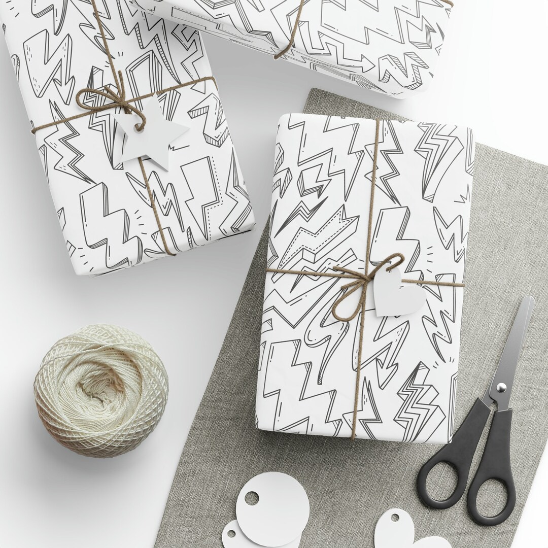 Lightning Bolt Doodles Wrapping Paper - Thunder Bolt Drawings Gift Wrap ...