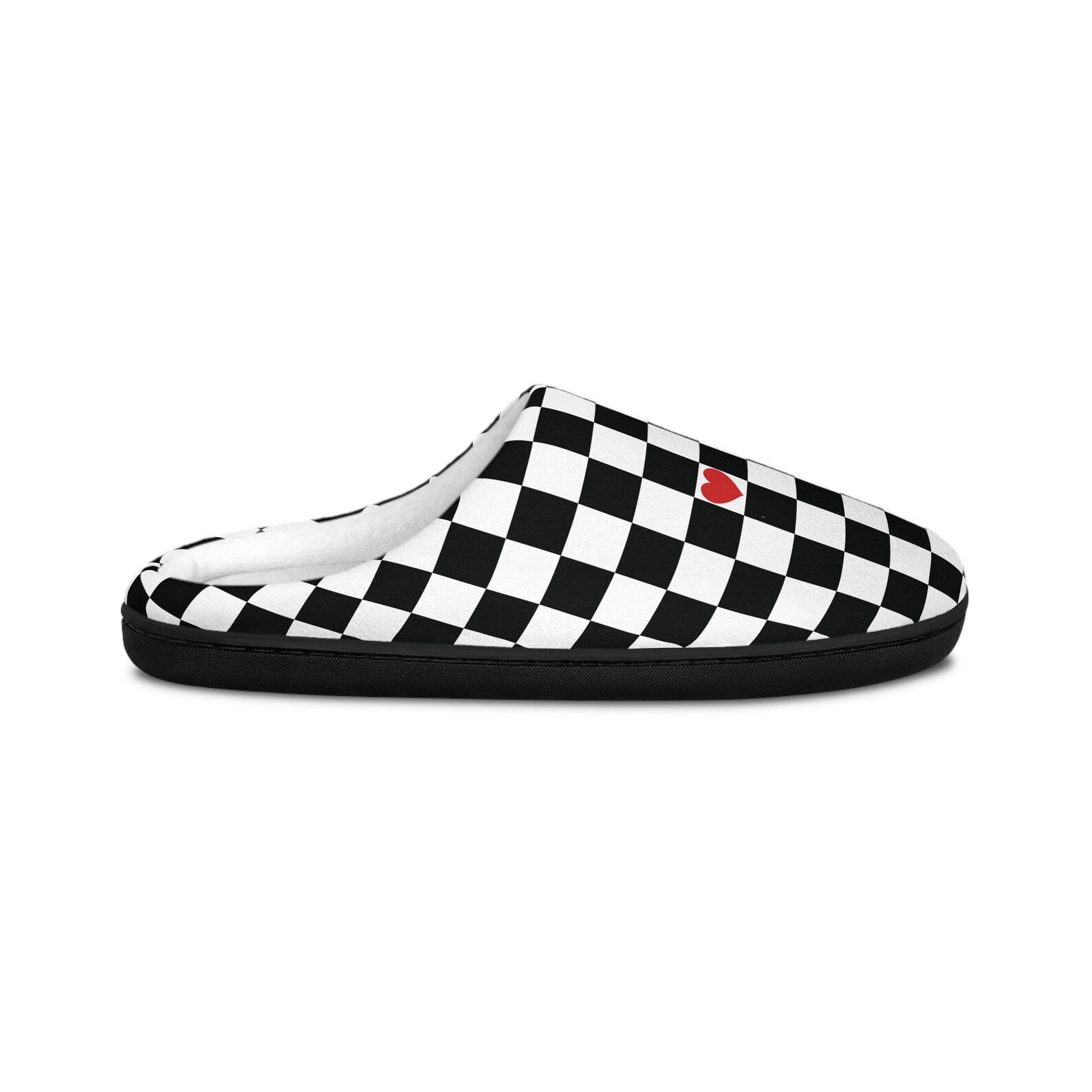 Black Checker Pattern With Red Heart Women's Indoor Slippers - Etsy
