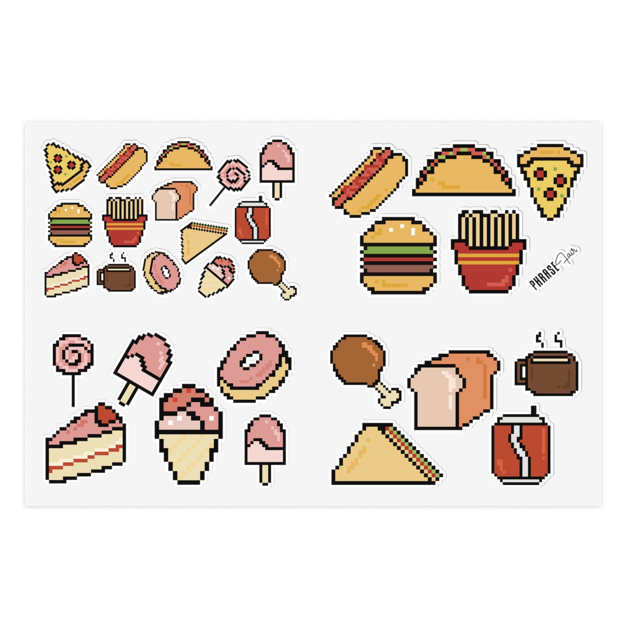 Fast Food Pixel Art Sticker Sheet - 2 Sizes - Fun Retro 1980's Stickers ...