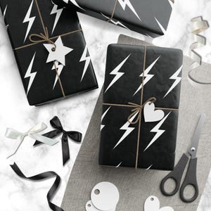 Lightning Bolt Wrapping Paper - Black and White Thunder Gift Wrap - 3 ...