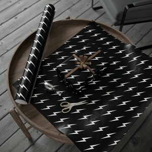 Lightning Bolt Wrapping Paper - Black and White Thunder Gift Wrap - 3 ...