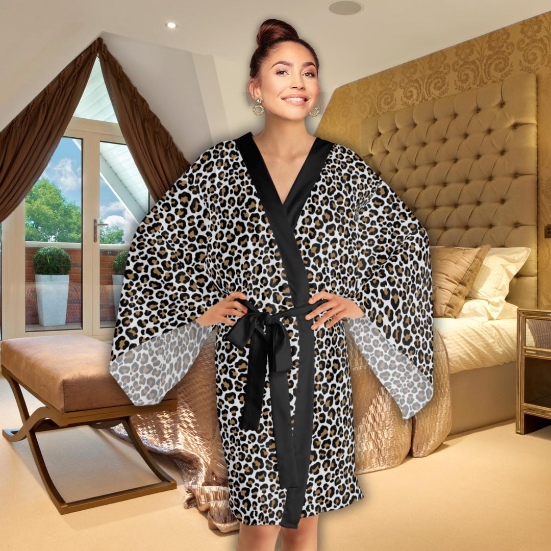 Leopard Print Kimono - Chic Long Sleeve Robe - Perfect for Spa Days ...