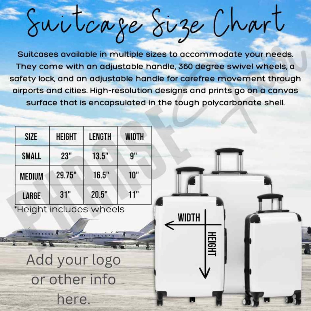 Suitcase Size Chart Mockup for Printify POD Generic Suitcases Digital ...