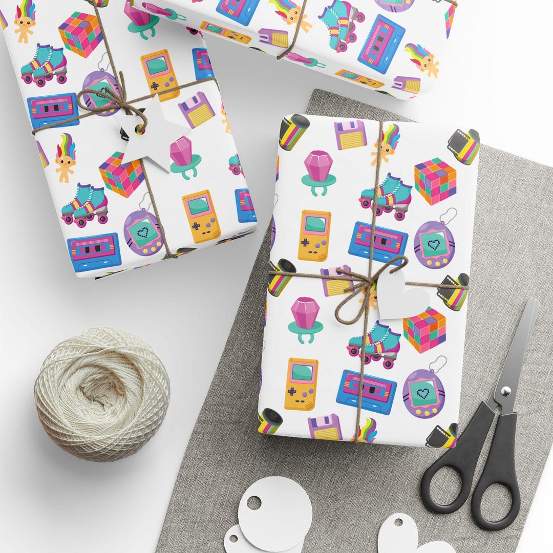 Nostalgic 90's Wrapping Paper - Fun 1990's Themed Gift Wrap - 3 Sizes ...