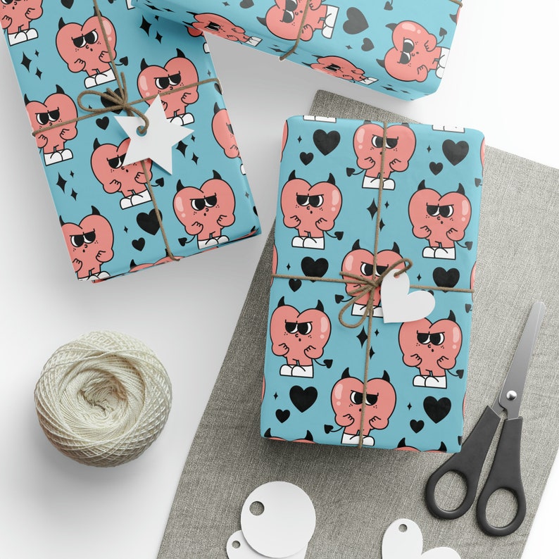 Retro Devil Heart Character Wrapping Paper Valentine's Day Gift Wrap 3 ...