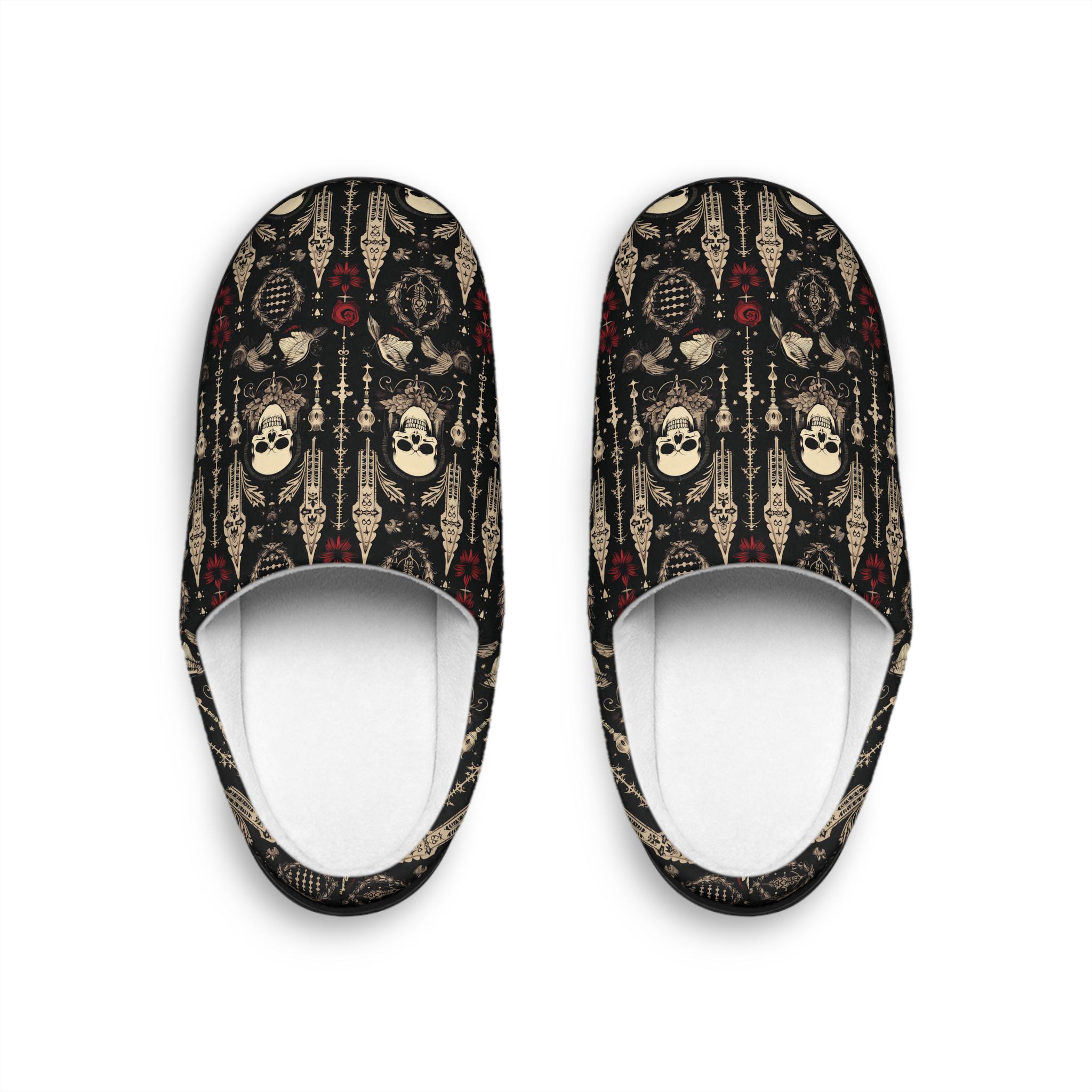 Men's Dark Academia Indoor Slippers - Medieval Skulls Pattern Footwear ...