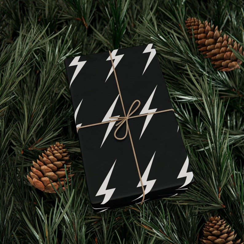 Lightning Bolt Wrapping Paper - Black and White Thunder Gift Wrap - 3 ...