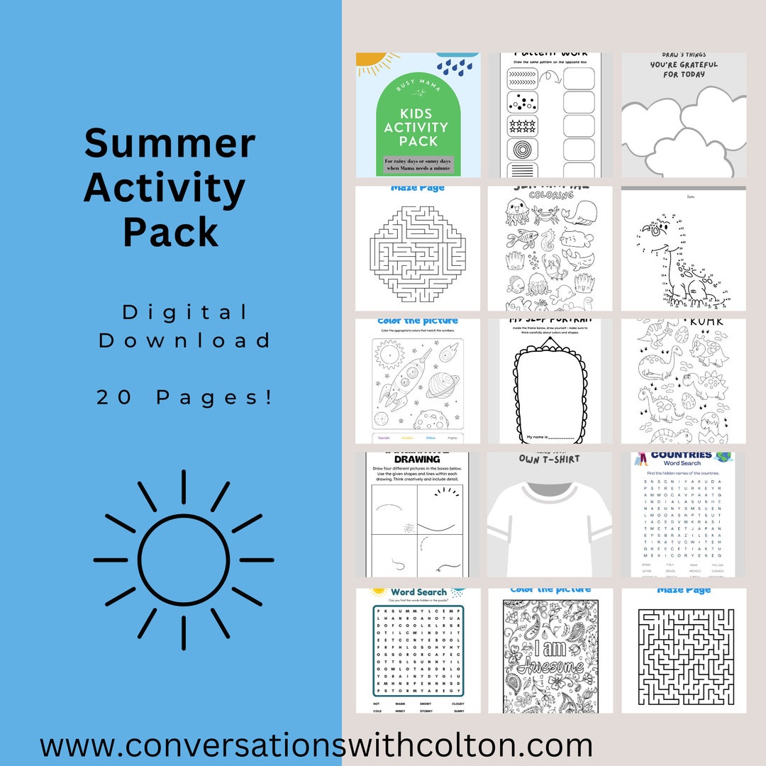 Summer Kids Activities, Summer Camp Activity, Activity Bundle, Summer ...